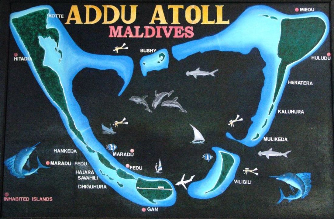 "KARTE DES ATOLLS" Equator Village Resort (Maradhoo) • HolidayCheck (Seenu Atoll / Addu Atoll ...