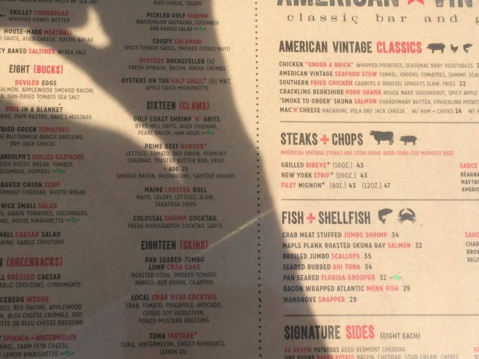 "Speisekarte " Hotel The Westin Beach Resort & Spa (Fort Lauderdale ...