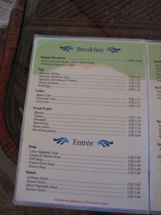 "Speisekarte Main Restaurante" Angaga Island Resort (Vilamendhoo ...