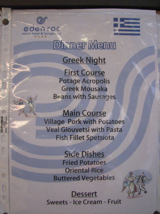 "Speisekarte." Eden Roc Resort Hotel (Kallithea) • HolidayCheck (Rhodos ...