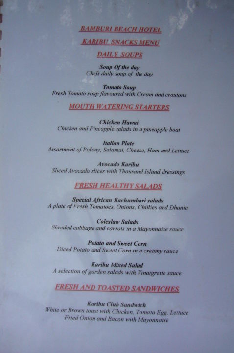 "All inclusive menu" Bamburi Beach Hotel (Bamburi Beach) • HolidayCheck ...