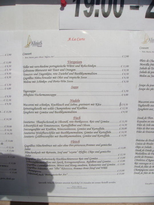 "Speisekarte (Abendessen)" Hotel Alisios (Albufeira) • HolidayCheck ...