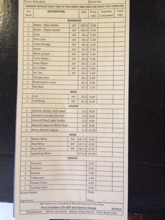 "Preisliste Minibar" Vilamendhoo Island Resort & Spa (Vilamendhoo ...