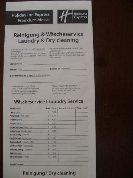 "Preisliste des Wäscheserv..." Holiday Inn Express Frankfurt - Messe ...