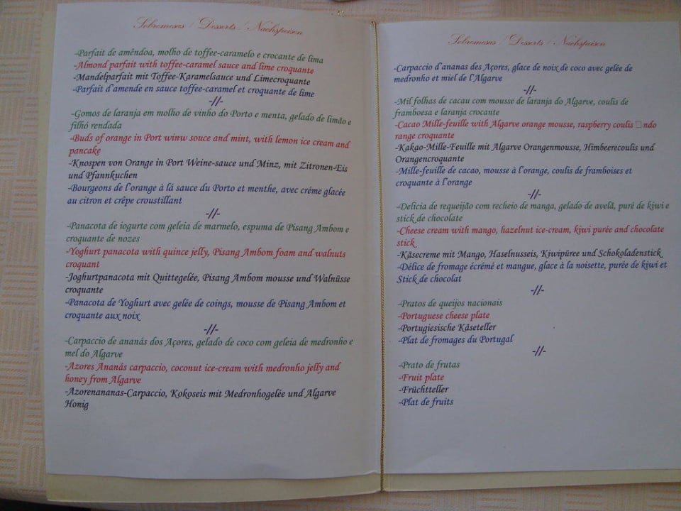 "Speisekarte (Abendessen)" Hotel Alisios (Albufeira) • HolidayCheck ...