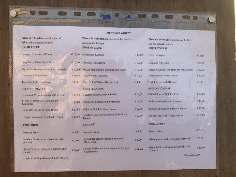 "Speisenkarte Abendessen H..." Villaggio Residence Cala di Volpe ...